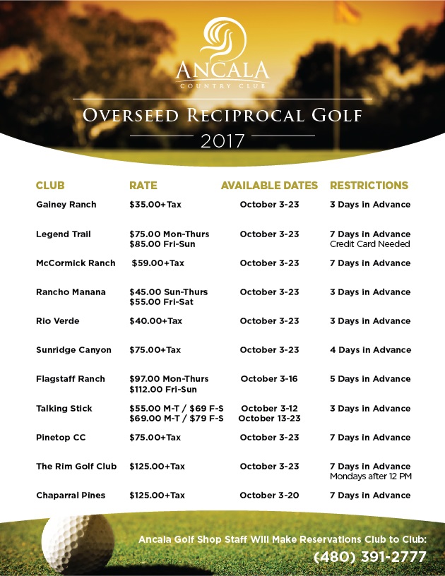 2017 Overseed Reciprocal Golf | Ancala Country Club